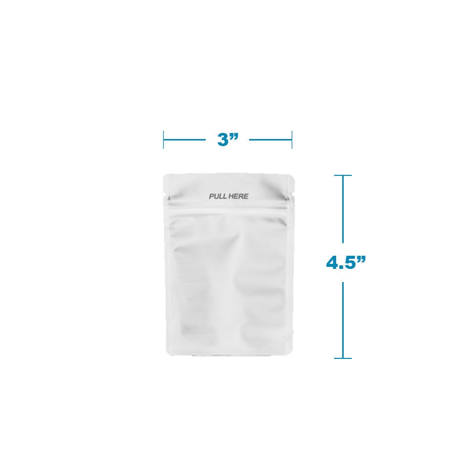 1 Gram Child Resistant Mylar Bags Matte White (100 Qty) | Bulk ...